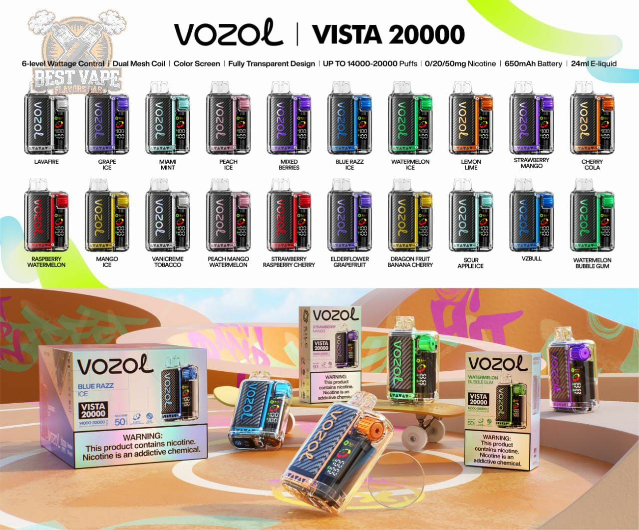 VOZOL Vista 20000 Puffs Disposable Vape - Customizable, Rechargeable ...