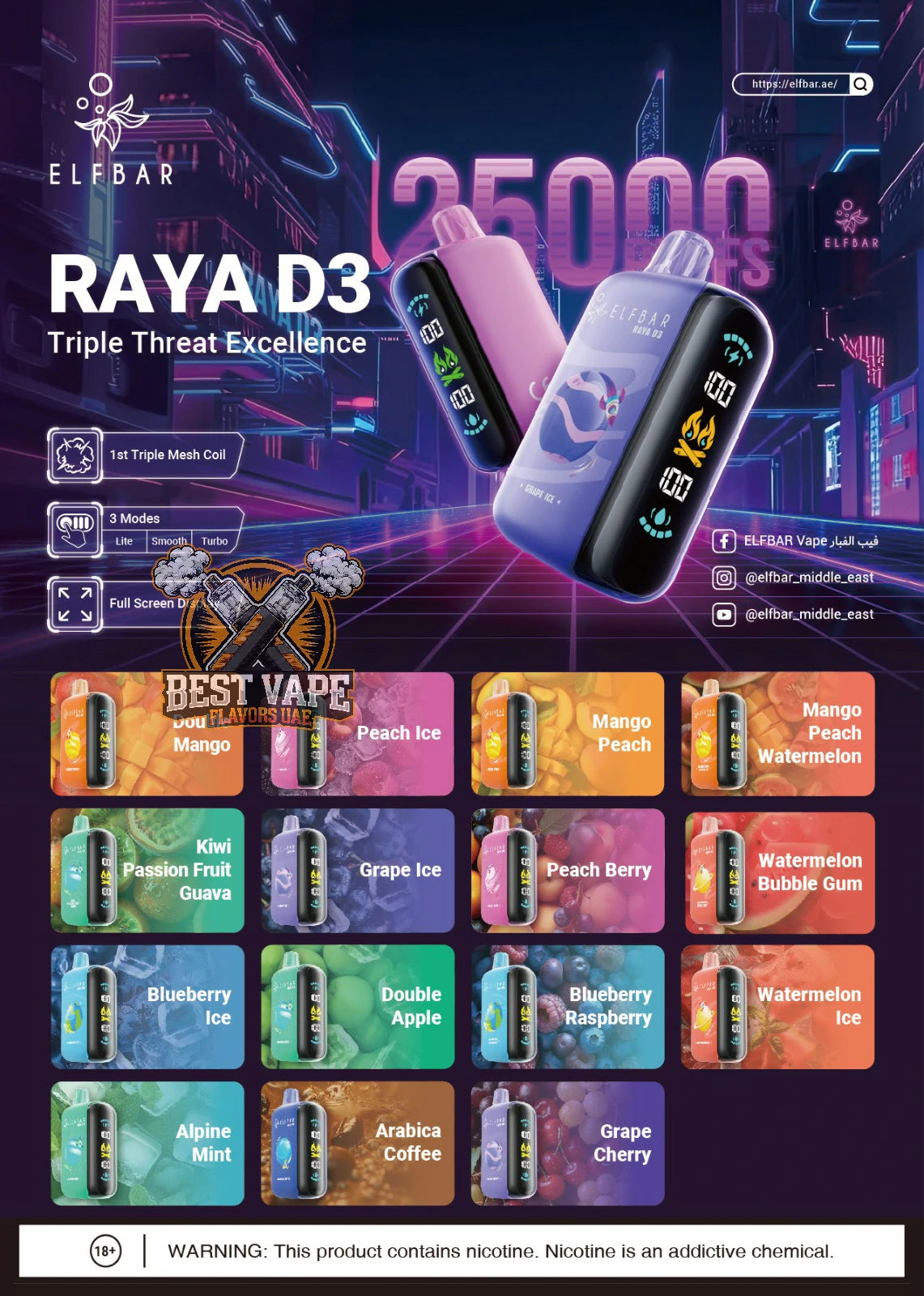 ELF BAR RAYA D3 25000 Puffs Disposable Vape - Dubai UAE – Best Vape ...